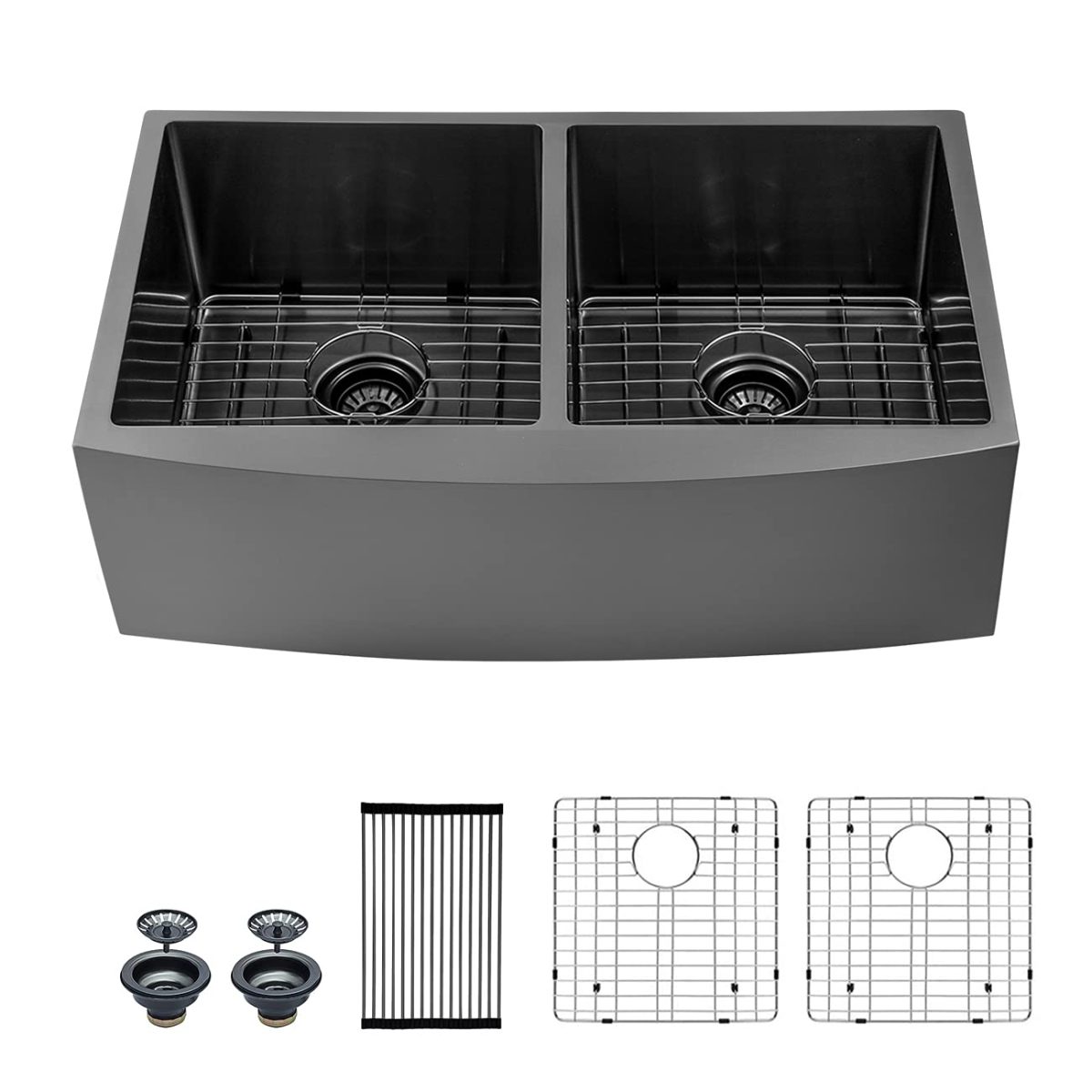 Mocoloo 33 Black Farmhouse Sink Double Bowl 33″x21″ Gunmetal Black ...