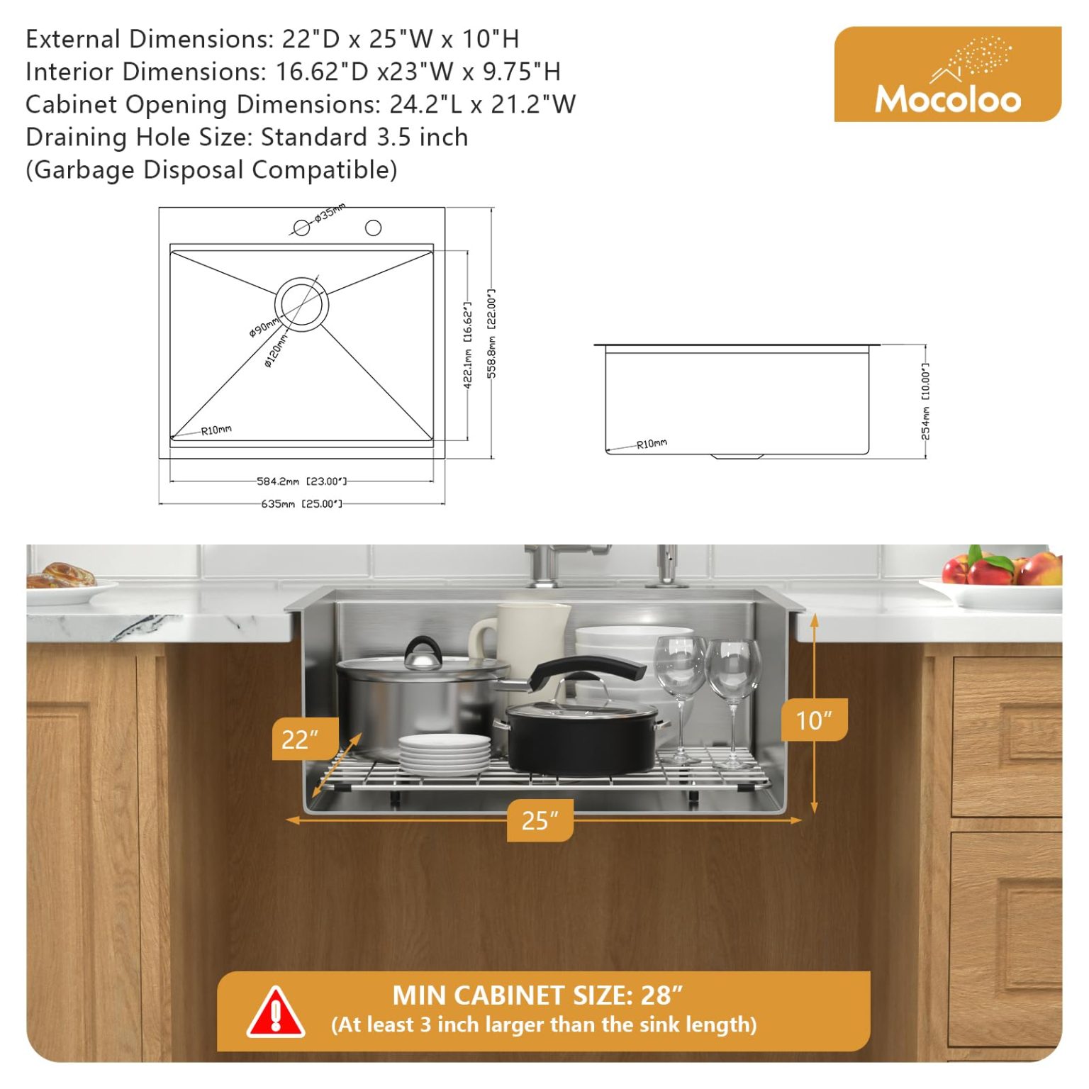 Mocoloo 25 Kitchen Sink Drop in Workstation 25 x 22 Inch Topmount ...