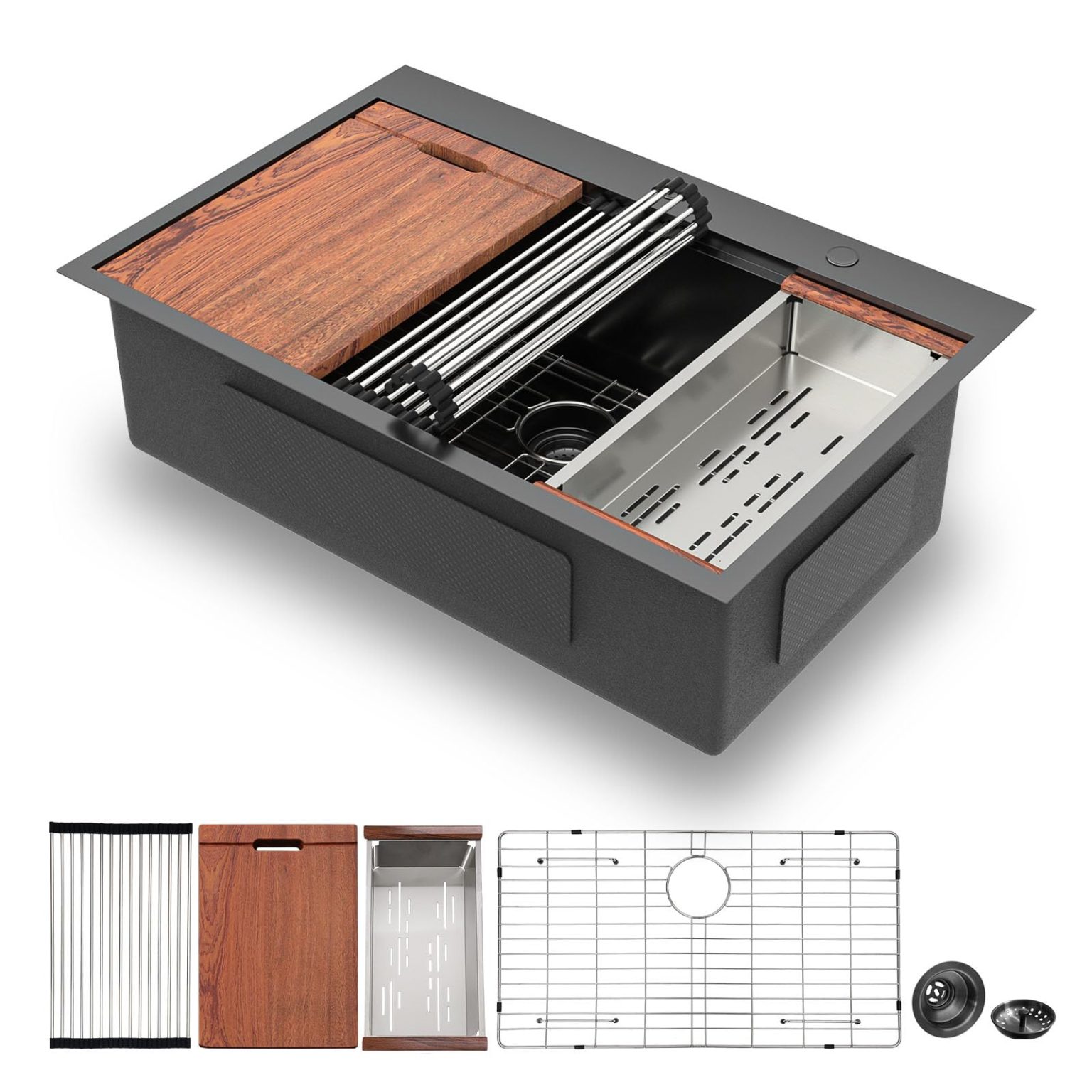 Mocoloo 30 Inch Kitchen Sink Drop in Black Sink Workstation 30 x 22 ...