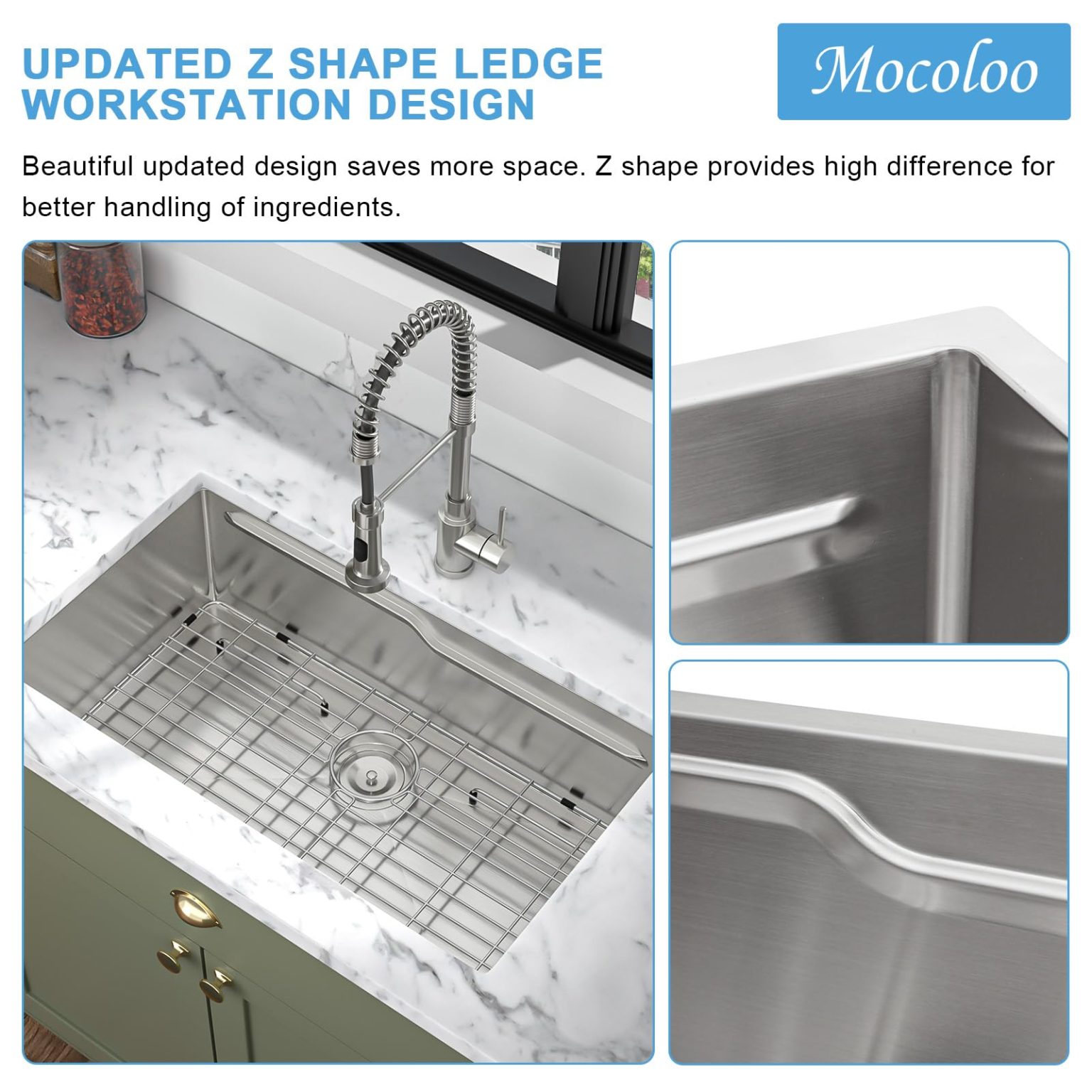 Mocoloo 33 Undermount Kitchen Sink 33×19 T304 Stainless Steel Sink 16 ...