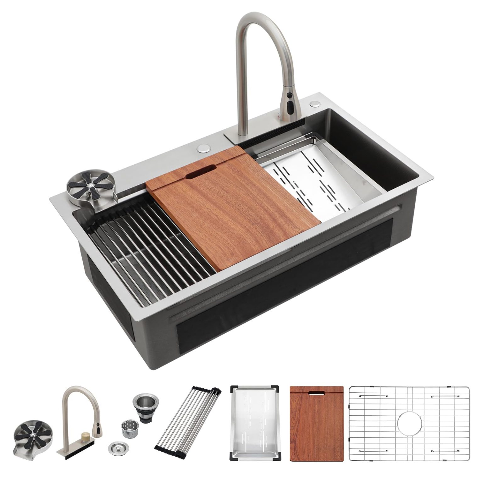 Mocoloo 33 x 19 Drop In Kitchen Sink with Faucet Combo Waterfall Smart ...