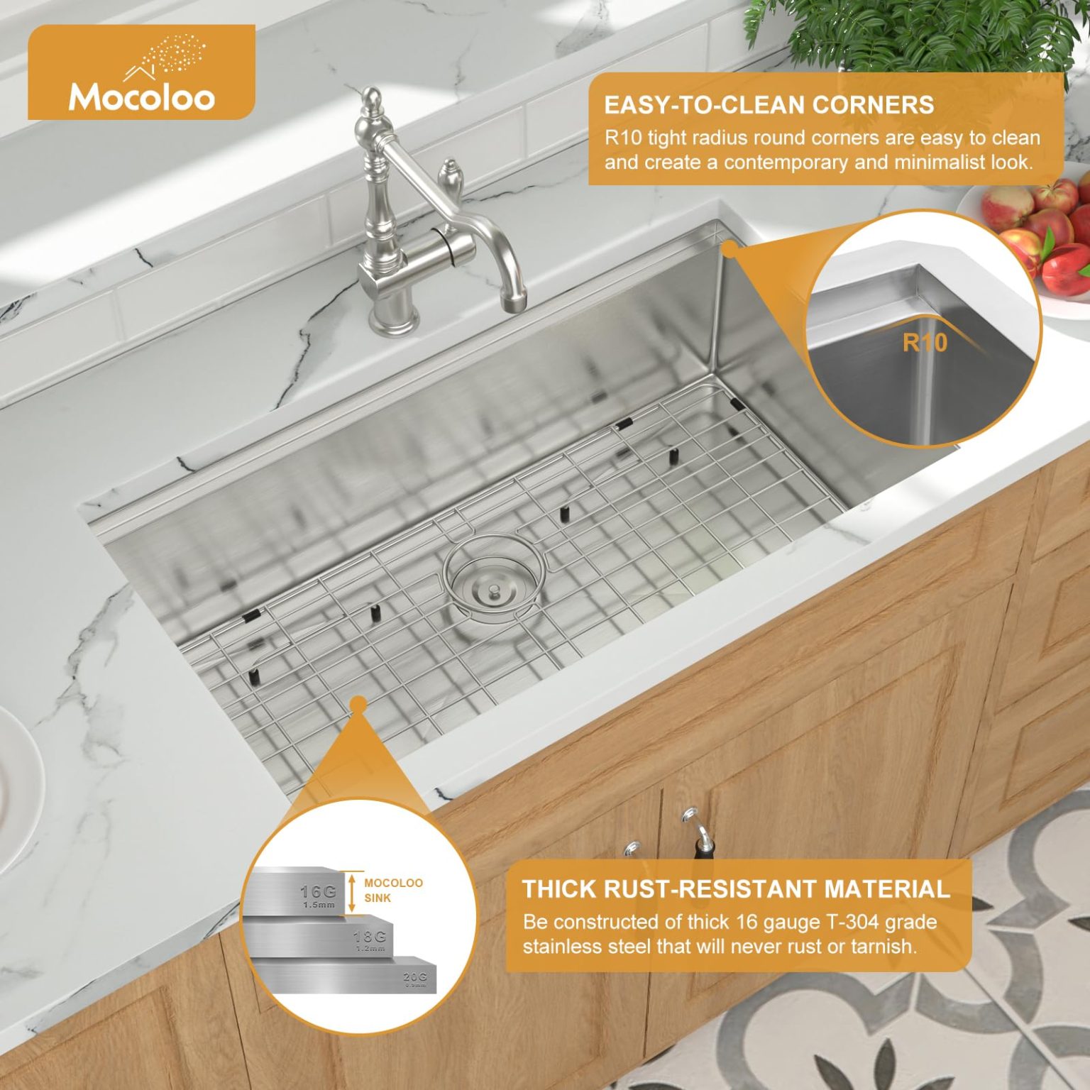 Mocoloo 33 Inch Kitchen Sink Undermount 33 x 19 Workstaion Ledge ...