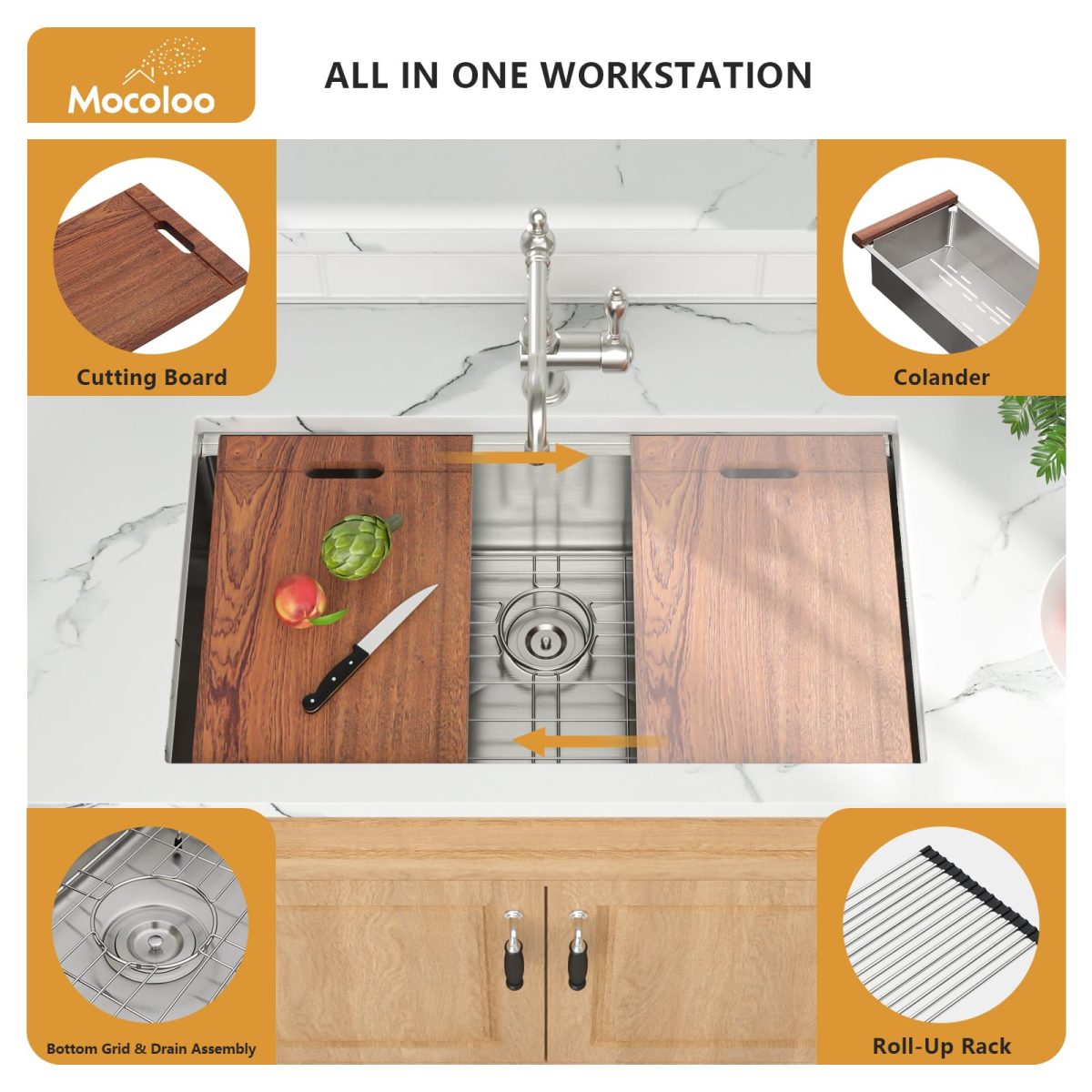 Mocoloo 33 Inch Kitchen Sink Undermount 33 x 19 Workstaion Ledge ...