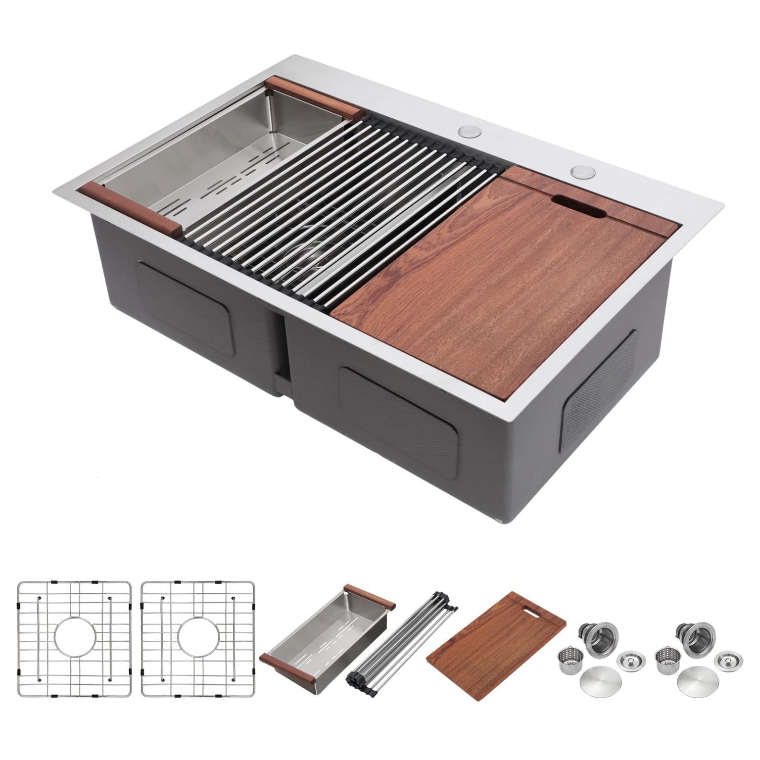 Mocoloo 33×22 Inch Drop In Kitchen Sinks Double Bowl 16 Gauge Stainless ...
