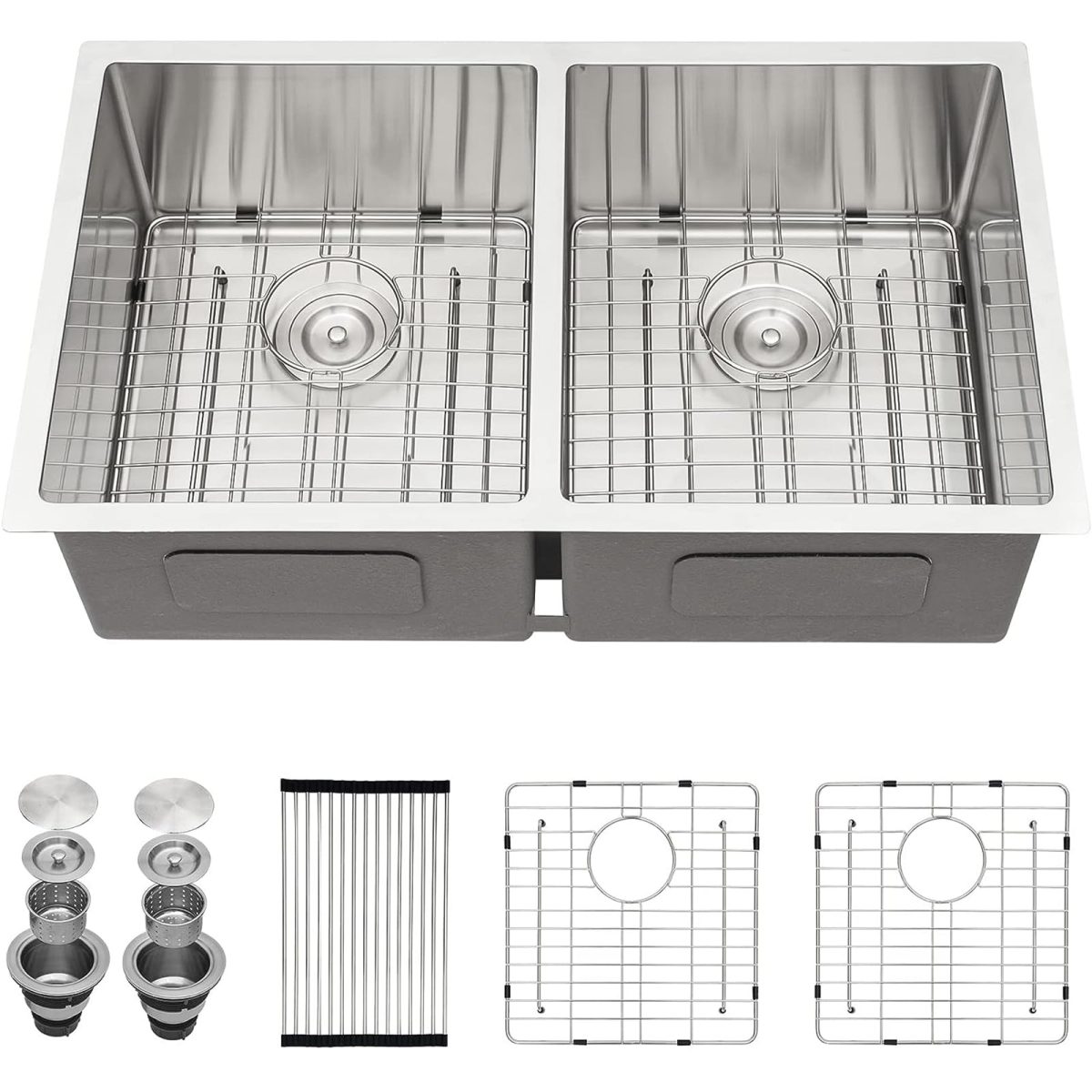 Mocoloo 33 Inch Kitchen Sink Double Bowl 16 Gauge Undermount 33×19 ...